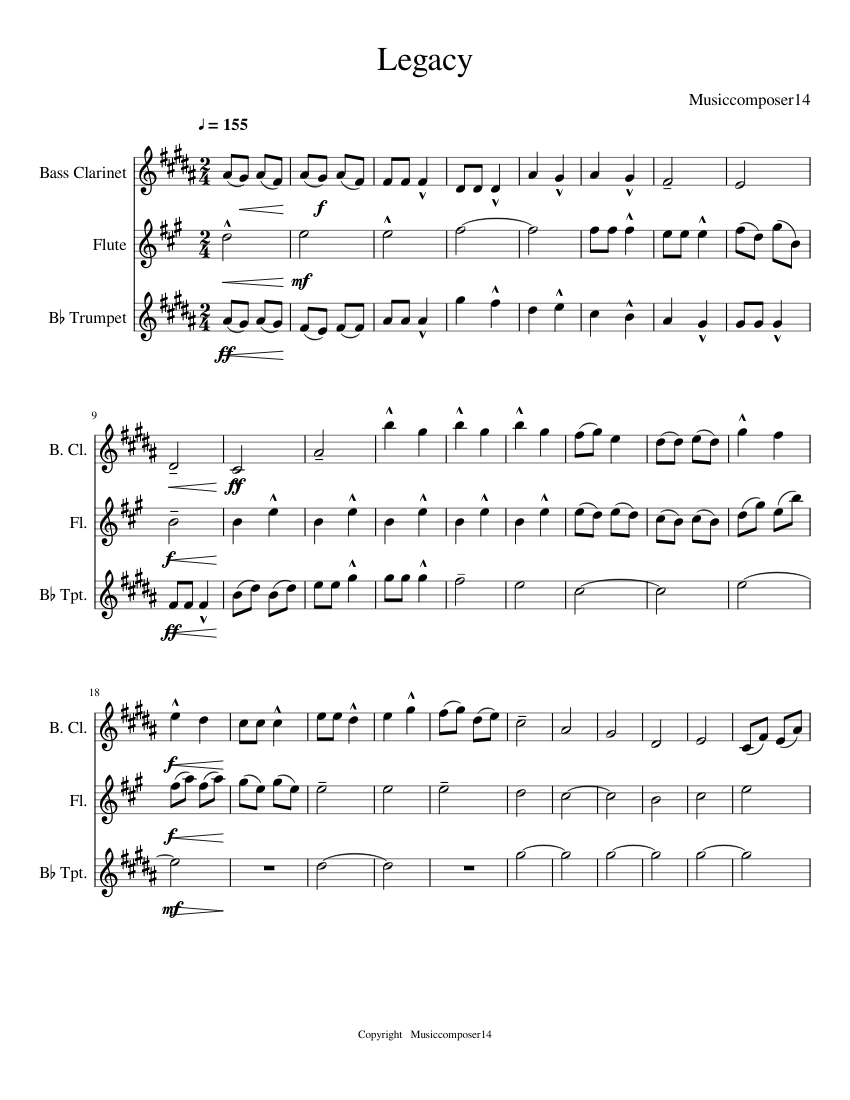Legacy Sheet music for Flute, Clarinet bass, Trumpet in b-flat (Mixed Trio) | Musescore.com