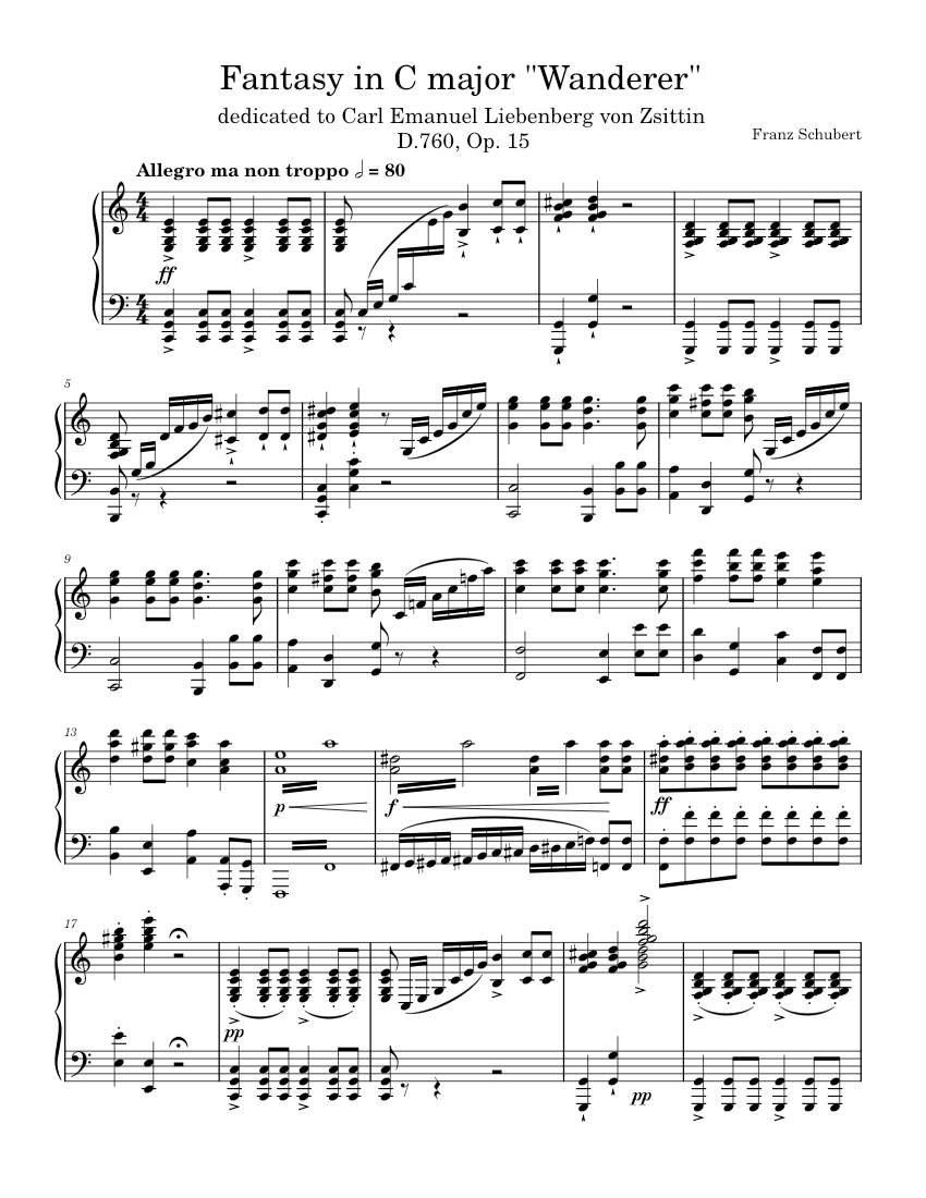 Fantasie in C major, D. 760 – Franz Schubert Fantasy in C Major "Wanderer" Sheet Music for Piano ...