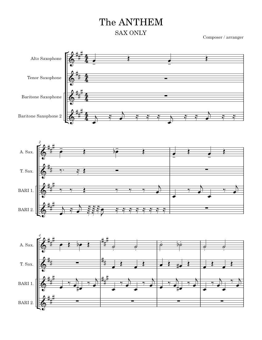THE ANTHEM Sheet music for Saxophone alto, Saxophone tenor, Saxophone ...