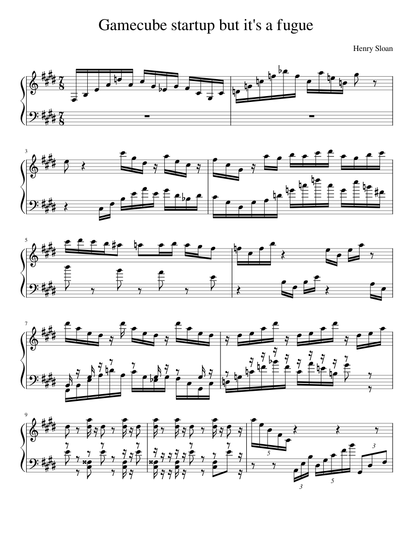 Gamecube startup but it's a fugue Sheet music for Piano (Solo ...