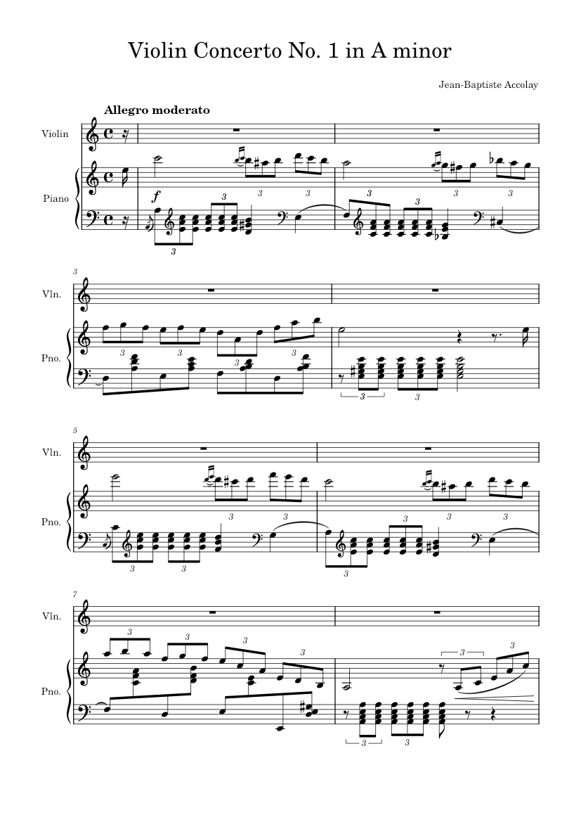 Violin Concerto No.1 in A minor – Accolay, Jean-Baptiste Sheet Music ...