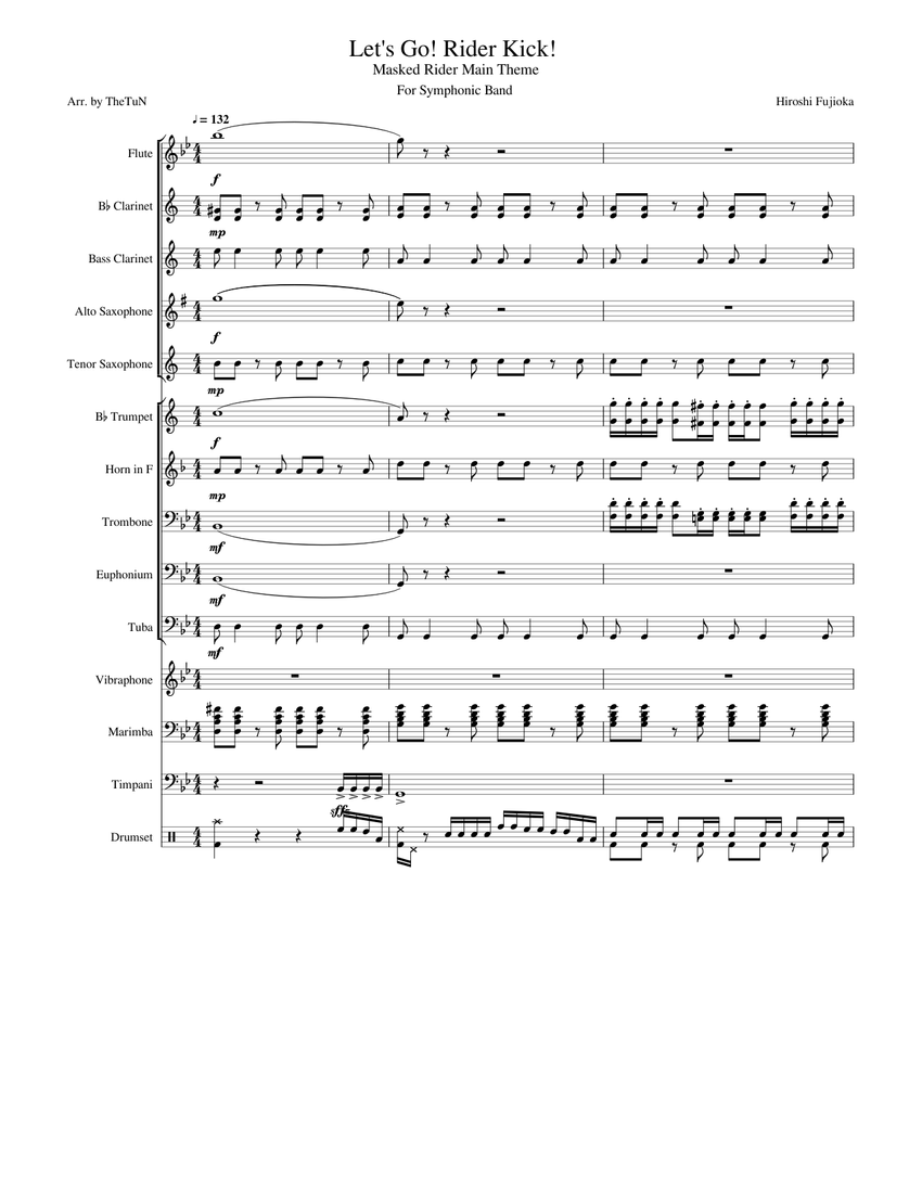 Let's Go! Rider Kick! (Masked Rider Main Theme) Sheet music for Trombone, Euphonium, Tuba, Flute ...