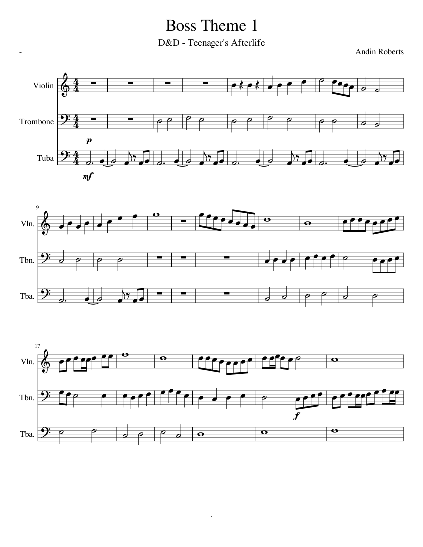 Boss Theme 1 Sheet music for Trombone, Tuba, Violin (Mixed Trio ...