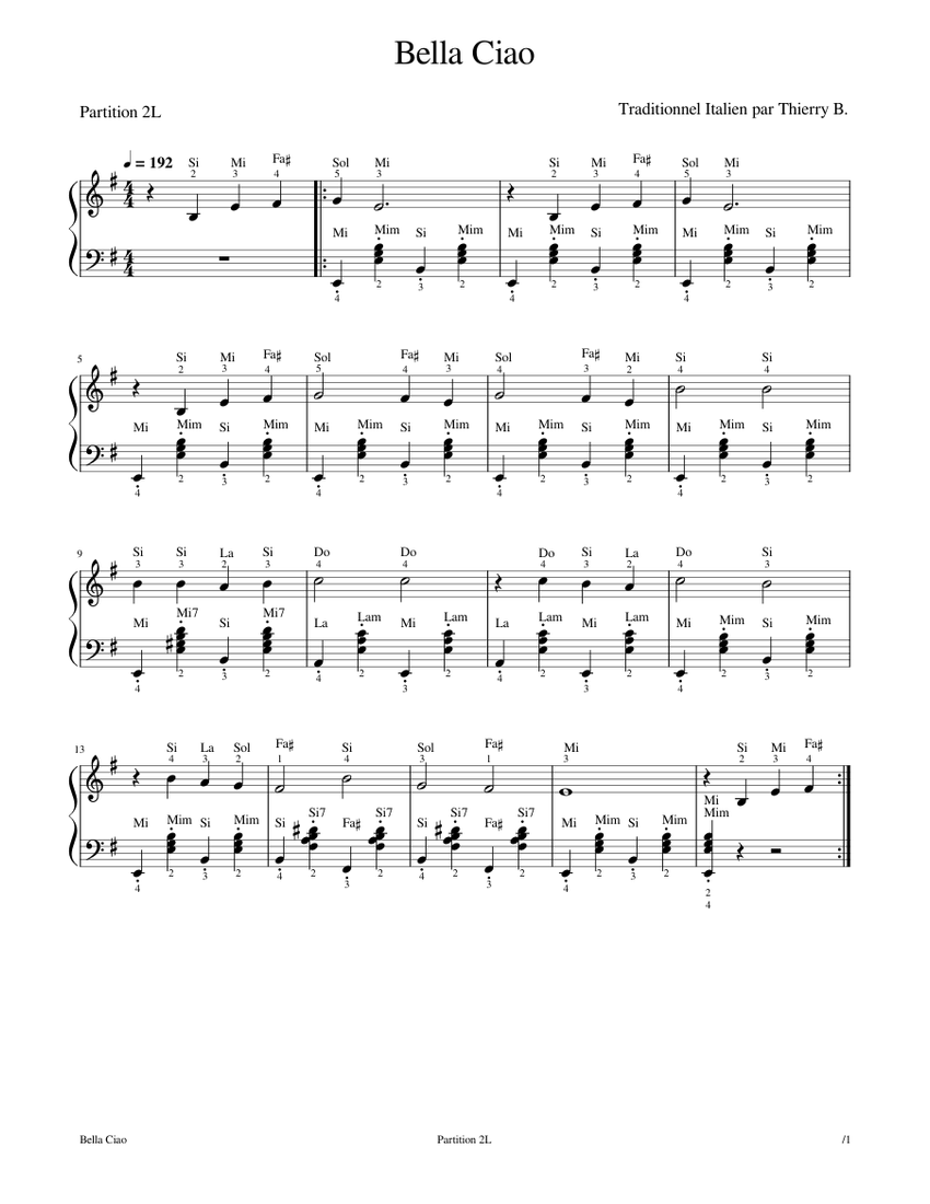 Bella Ciao Sheet music for Accordion (Solo) | Musescore.com