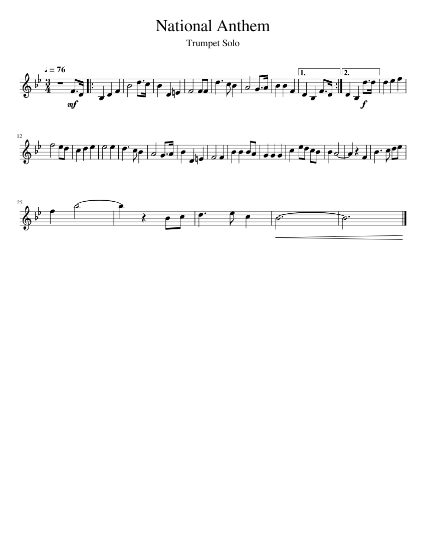 National Anthem Trumpet Solo Sheet music for Trumpet in b-flat (Solo) | Musescore.com