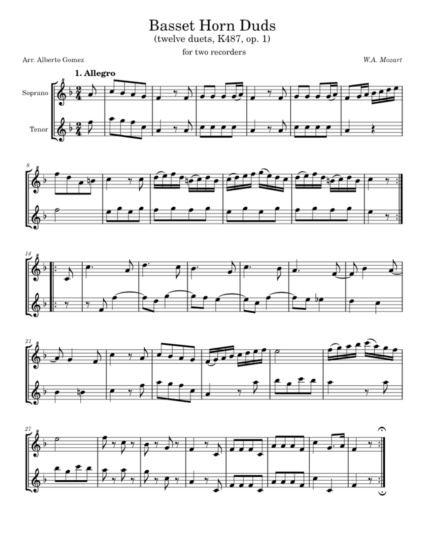 Basset Horn Duds – Mozart (Recorders) Sheet music for Recorder ...