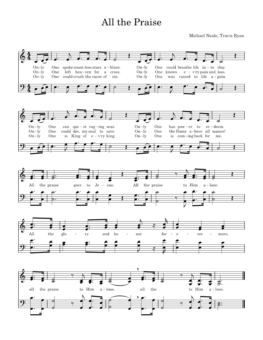 All the Praise Sheet Music for Piano, Bass guitar, Synthesizer (Choral ...