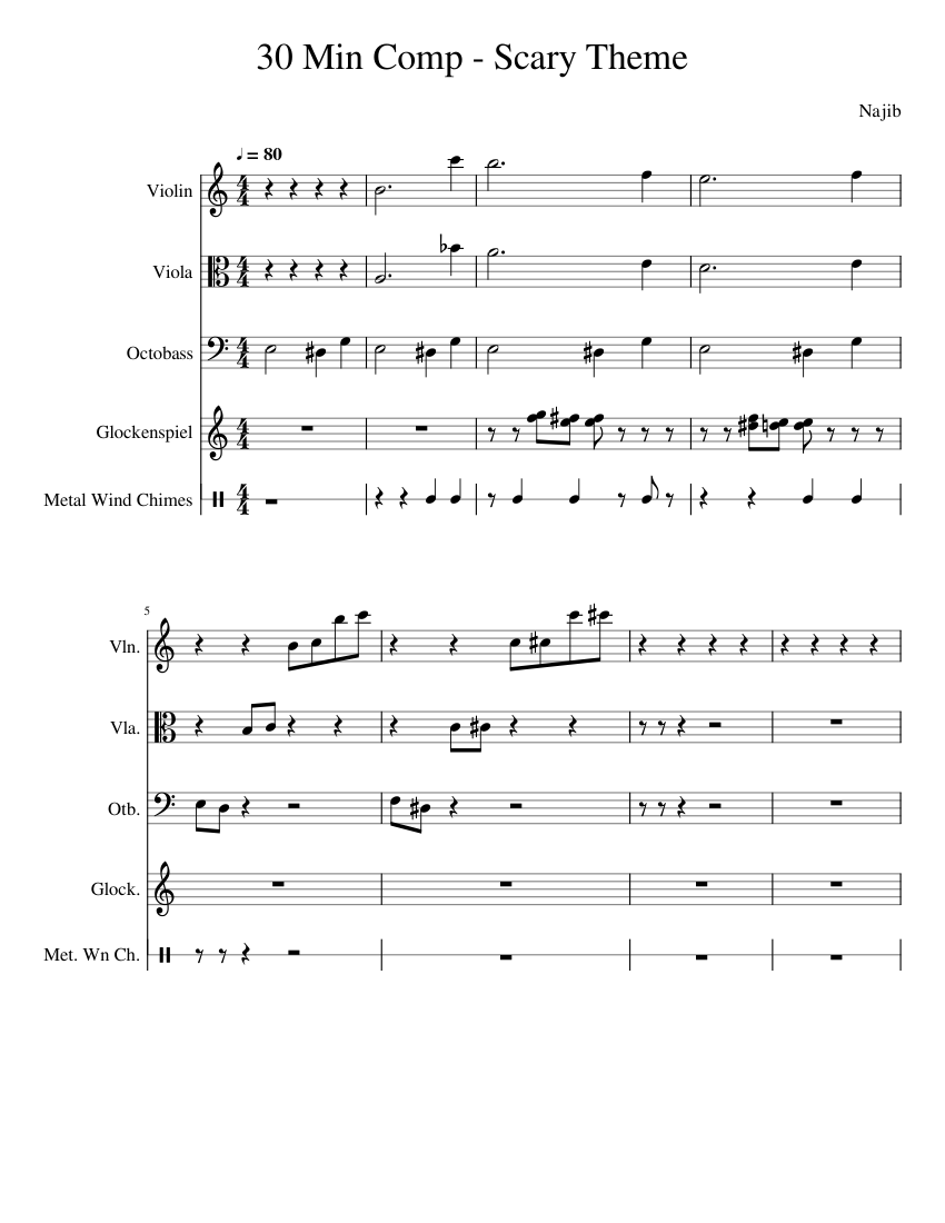 30Min Scary Sheet music for Glockenspiel, Violin, Viola, Percussion ...