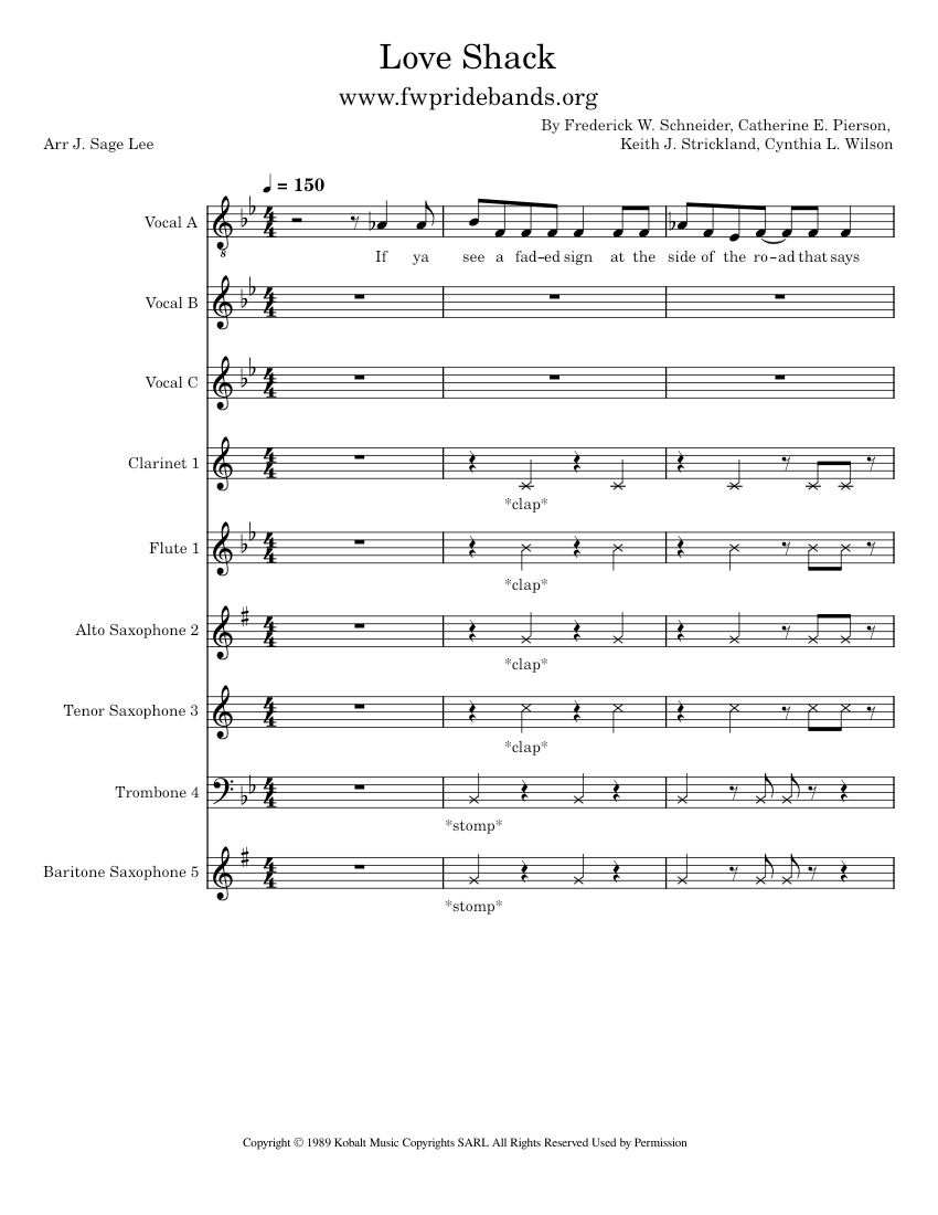 Love shack – The B-52's Love Shack Sheet Music for Piano, Trombone ...
