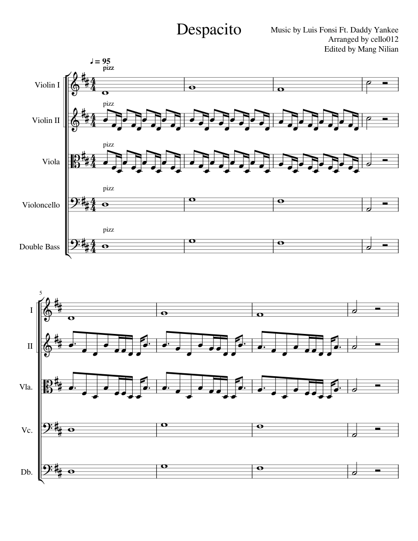 Despacito Orchestra Score Sheet music for Contrabass, Violin, Viola ...