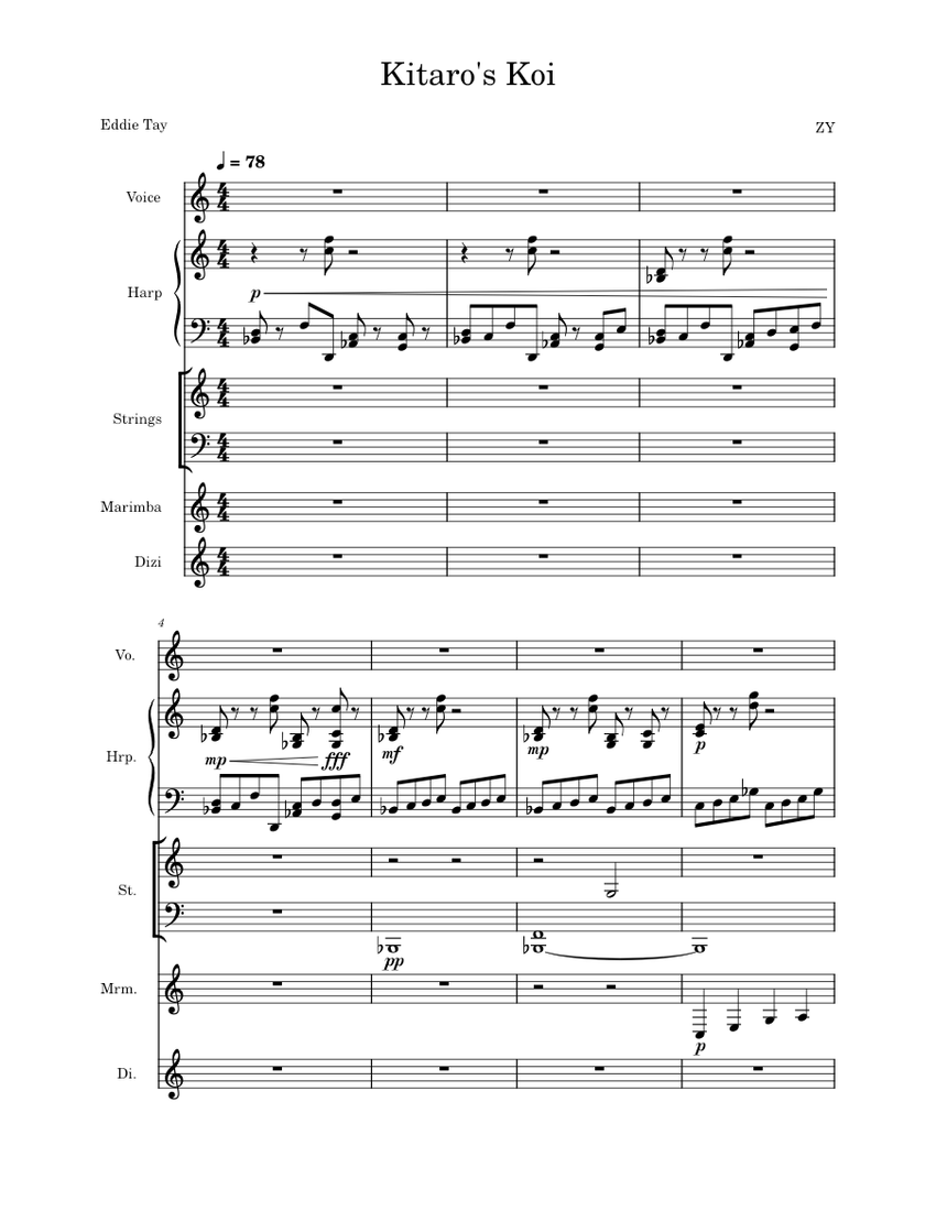 Kitaro's Koi Sheet music for Vocals, Marimba, Harp, Strings group ...