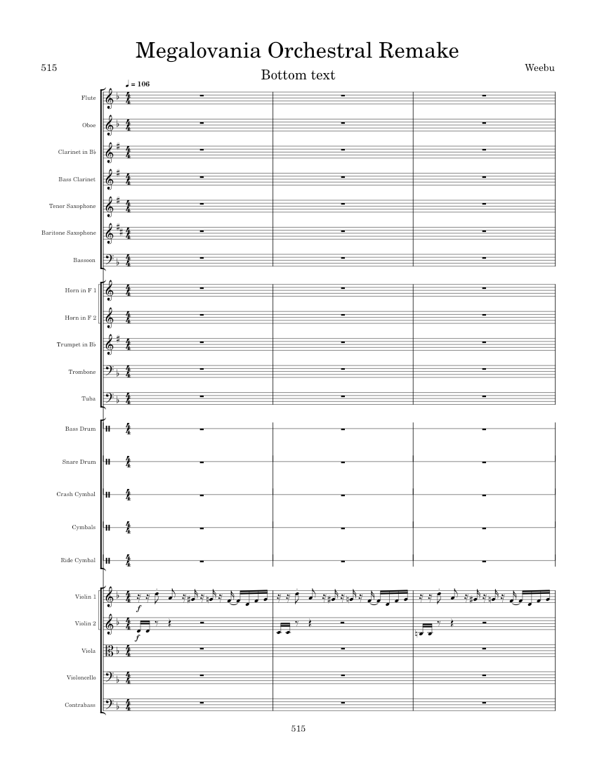 Megalovania – Toby Fox Megalovania Orchestral Remake Sheet music for Trombone, Tuba, Flute, Oboe ...