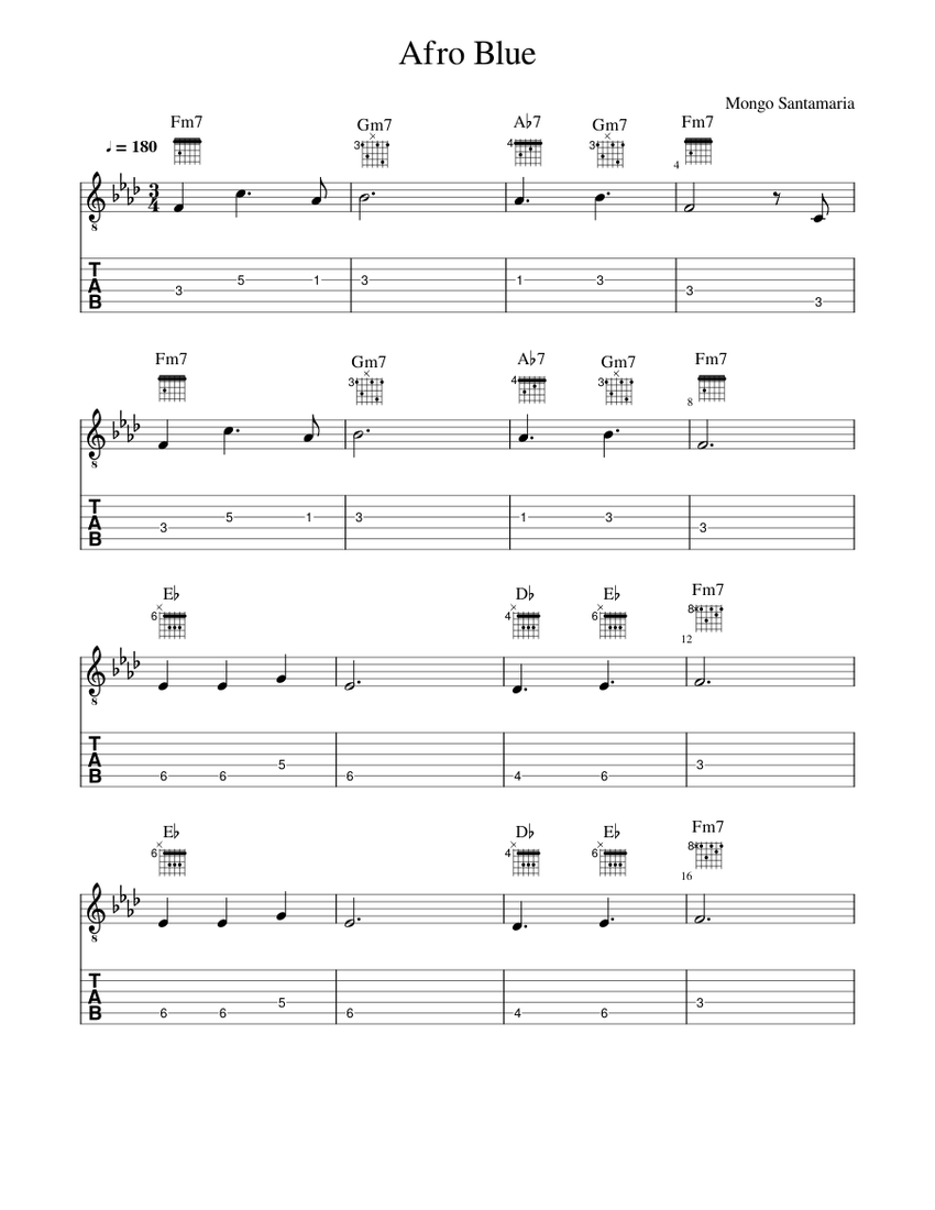 Afro Blue - Mongo Santamaria Sheet music for Guitar (Solo) | Musescore.com