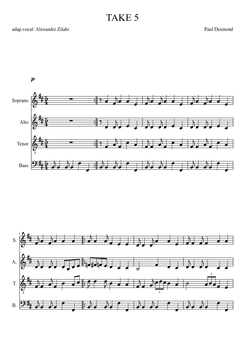 TAKE 5 Sheet music for Bass guitar (Solo) | Musescore.com
