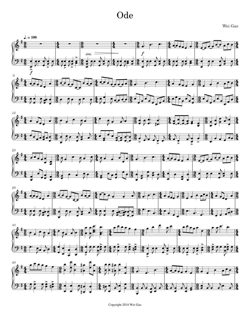 Ode Sheet music for Piano (Solo) | Musescore.com