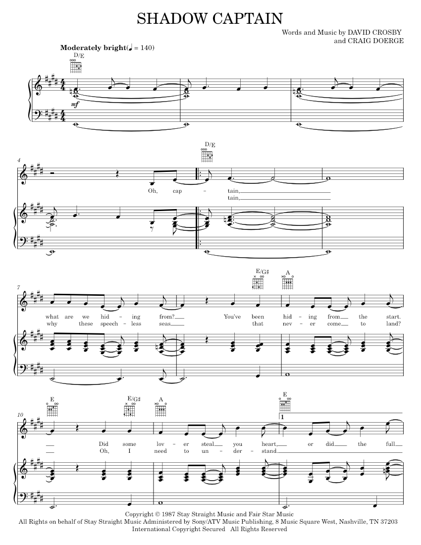 Shadow Captain Sheet music for Piano, Vocals: Music Notes