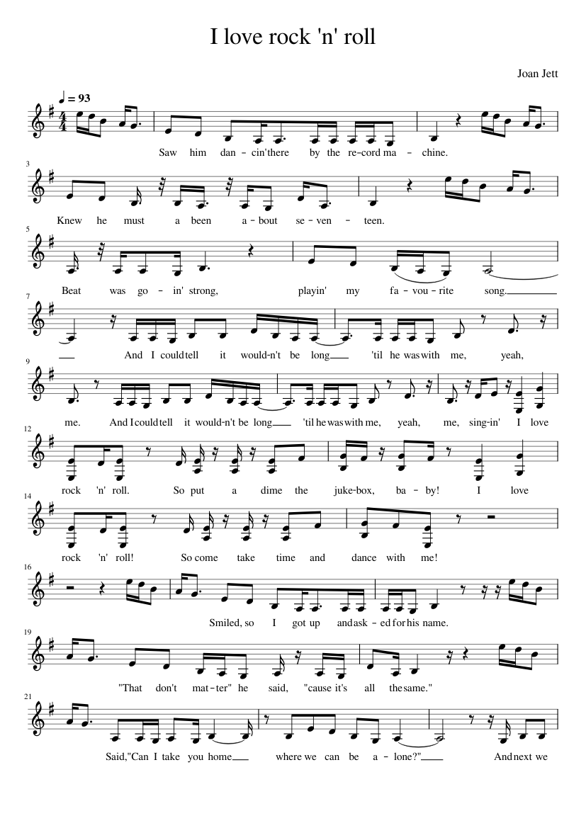 I love rock n roll – Joan Jett and The Blackhearts Sheet Music for ...