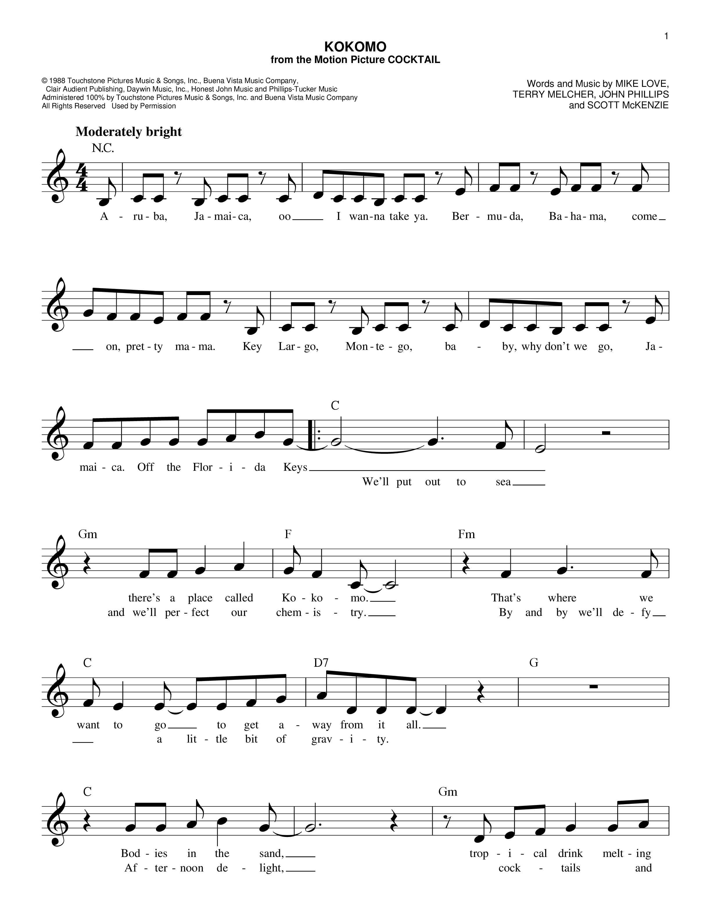 Play Official version of Kokomo Sheet Music by The Beach Boys for ...