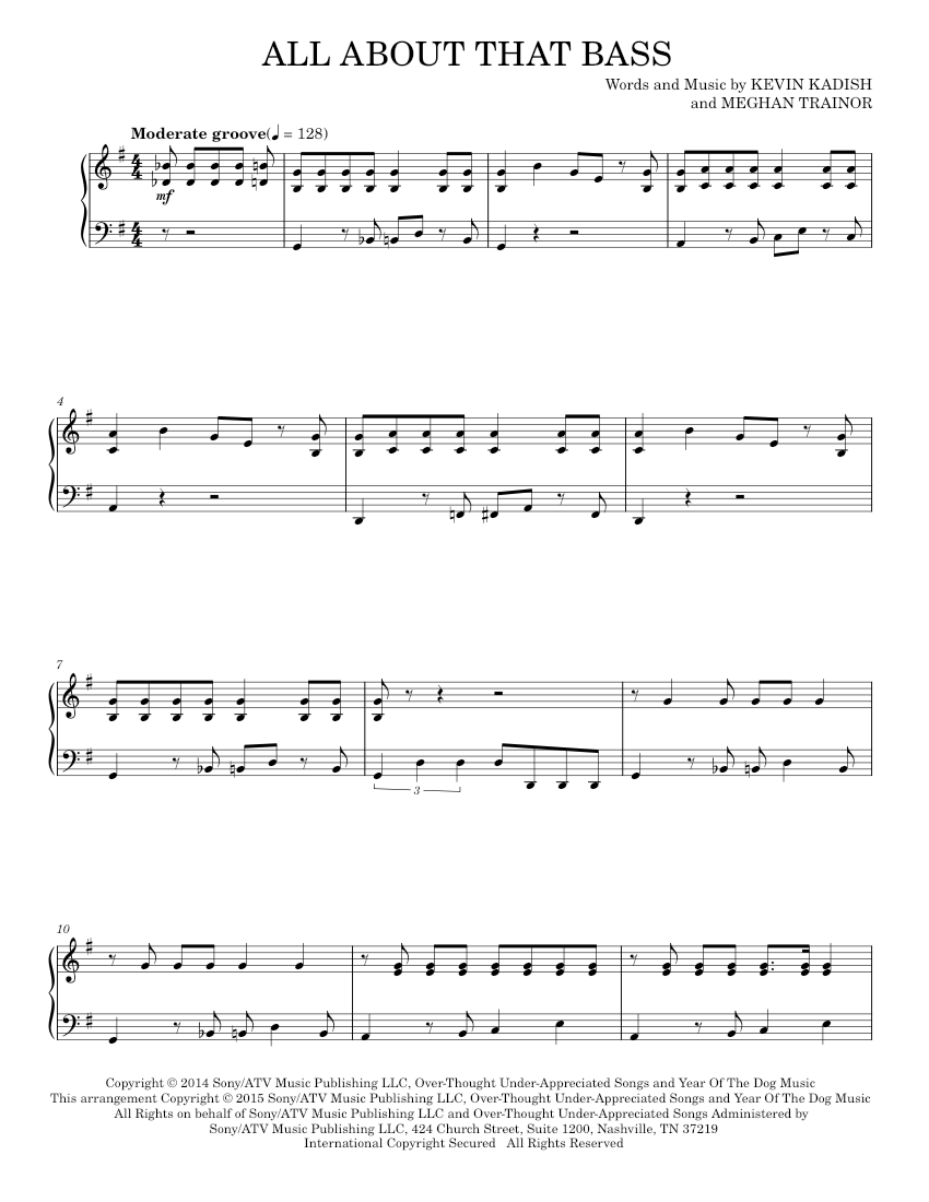 all about that bass Sheet music for Piano by Meghan Trainor: Music ...