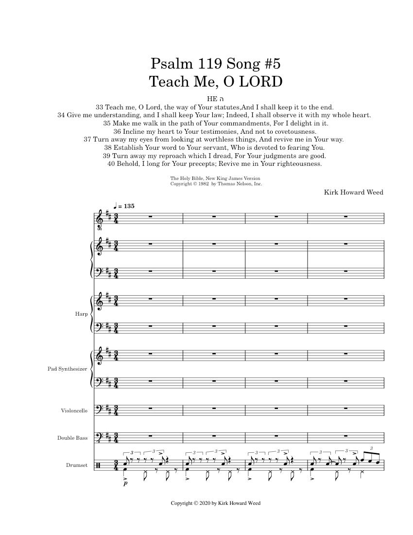 Psalm 119 Song 5 Teach Me Sheet music for Piano, Vocals, Contrabass ...
