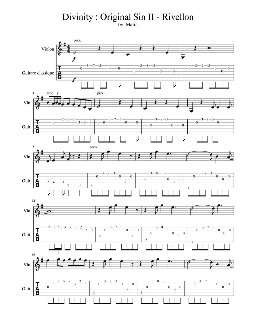 DOS2 - Rivellon Theme Sheet music for Violin, Guitar (String Duet ...