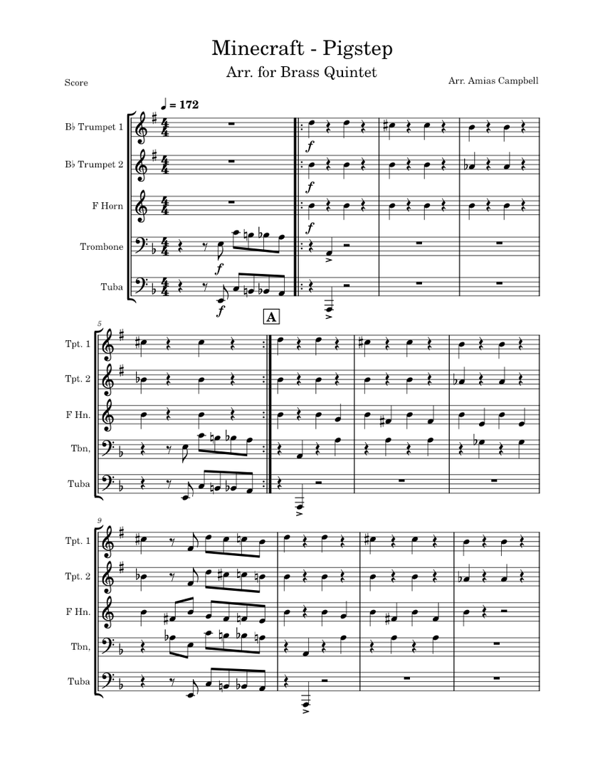 Pigstep, Arr. for Brass Quintet Sheet music for Trombone, Tuba, Trumpet ...