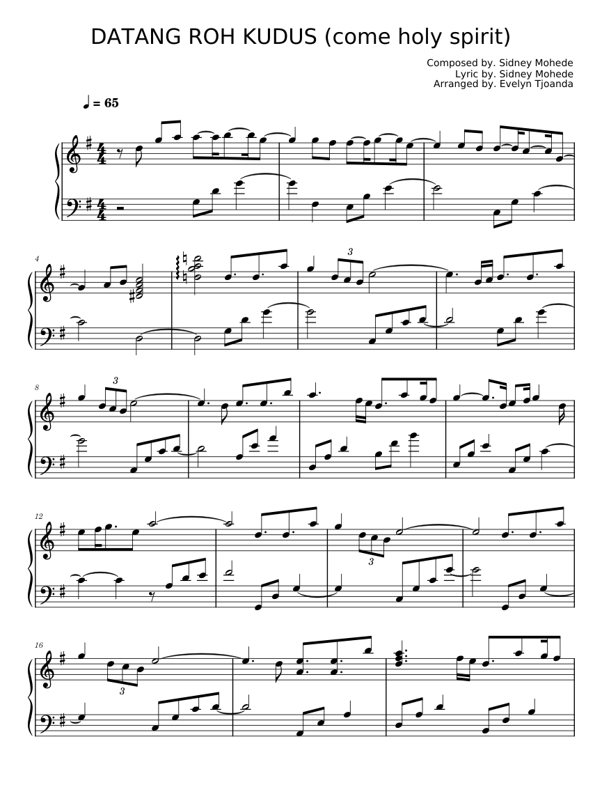 Datang Roh Kudus - Sidney Mohede Sheet Music for Piano (Solo ...