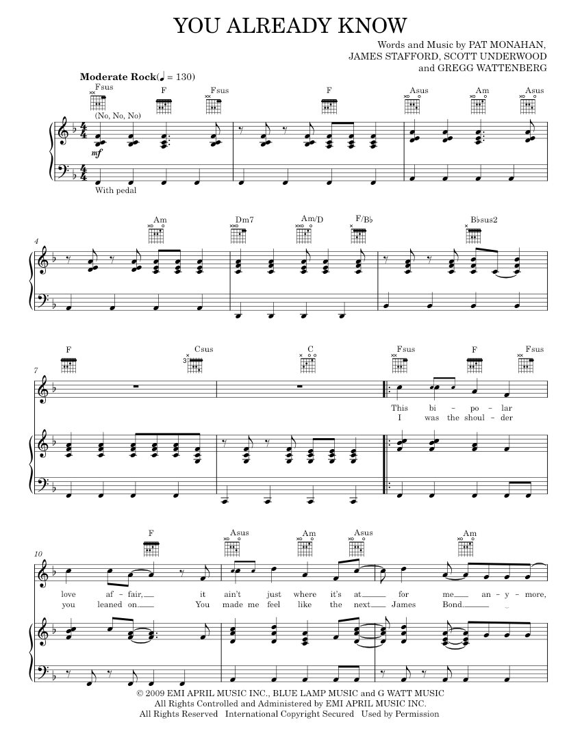 Play Official version of You already know sheet music by Train for ...