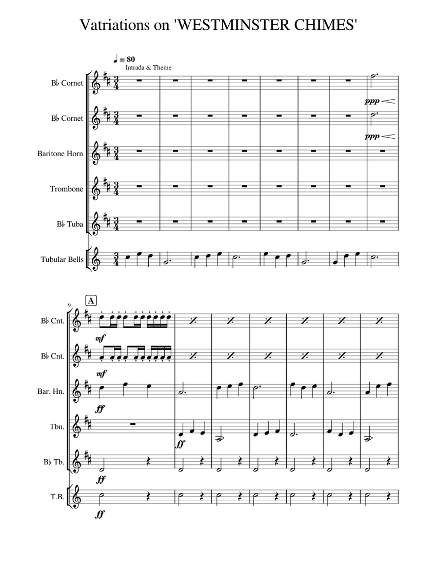 Vatriations on 'WESTMINSTER CHIMES' Sheet music for Trombone, Cornet ...