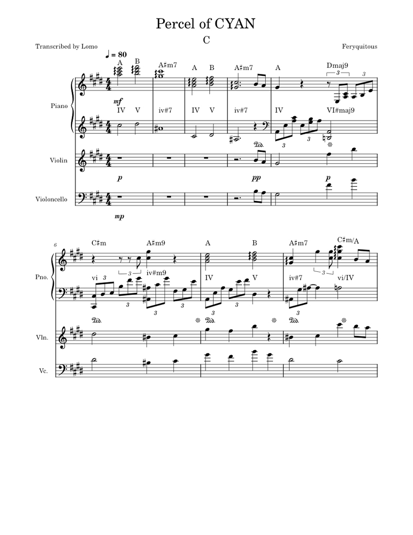 Percel of CYAN - Feryquitous Sheet music for Piano, Violin, Cello ...