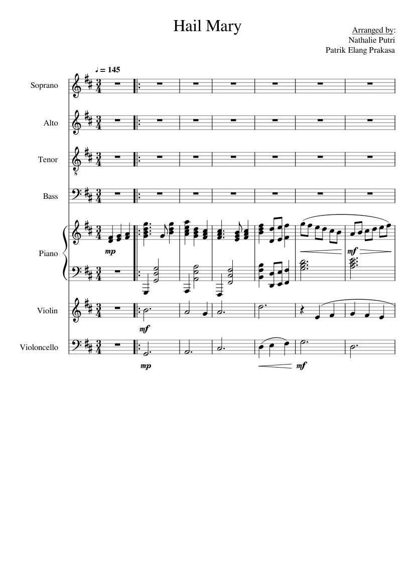 Hail Mary Sheet Music for Piano, Soprano, Alto, Tenor & more ...