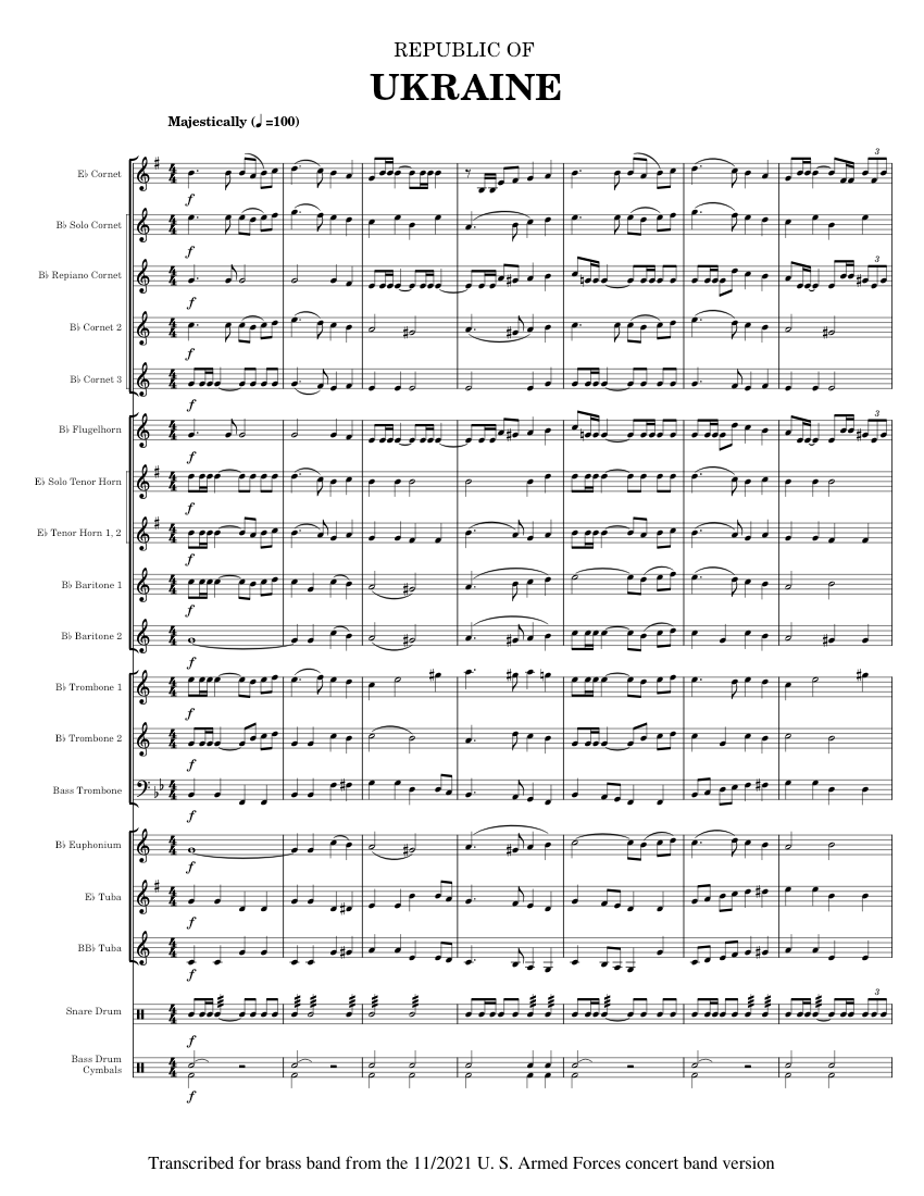 Republic of Ukraine National Anthem – Mykhaylo Verbytskyi Sheet music ...
