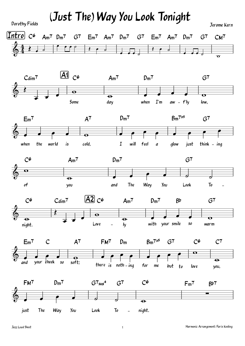 The way you look tonight – Lead Sheet Sheet Music with Chords for Piano ...
