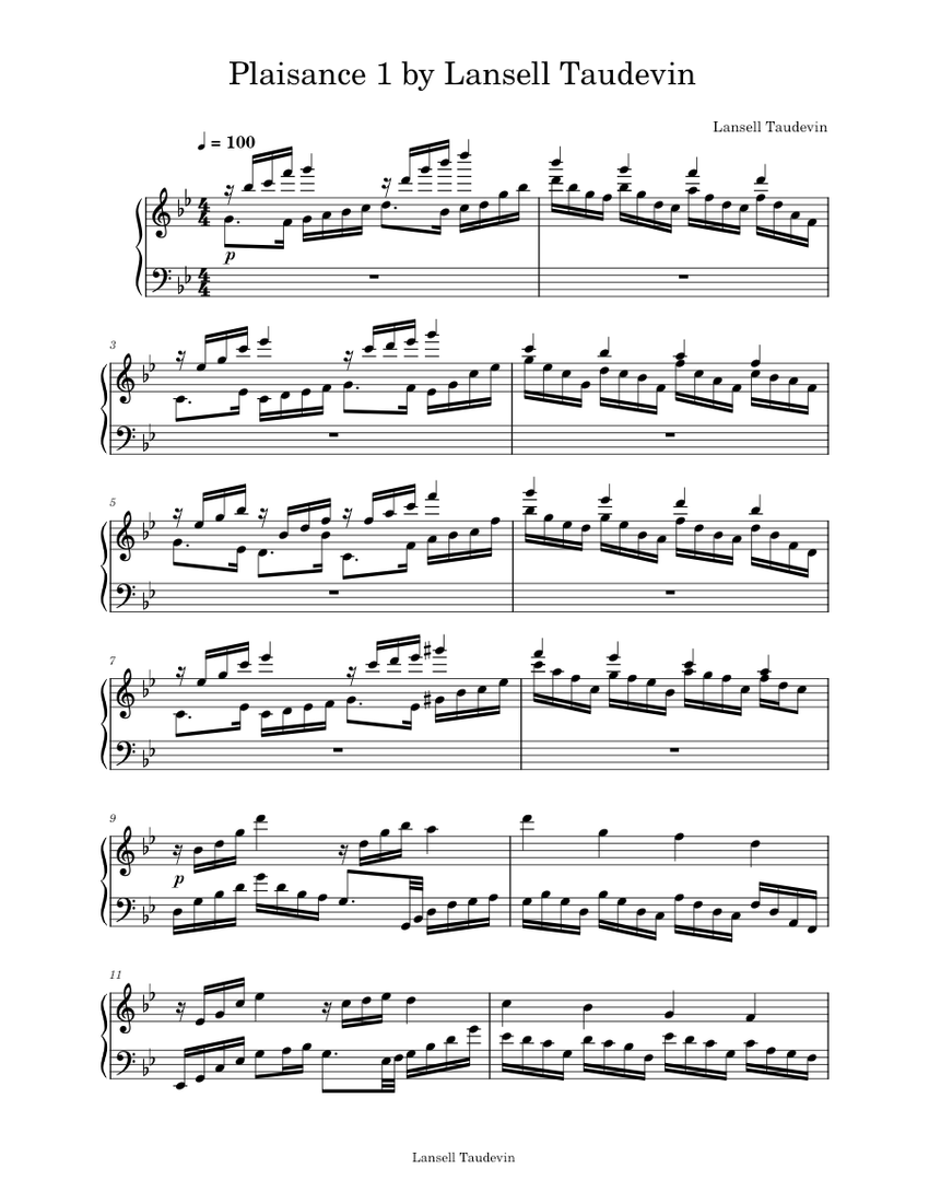 Plaisance 1 by Lansell Taudevin Sheet music for Piano (Solo ...