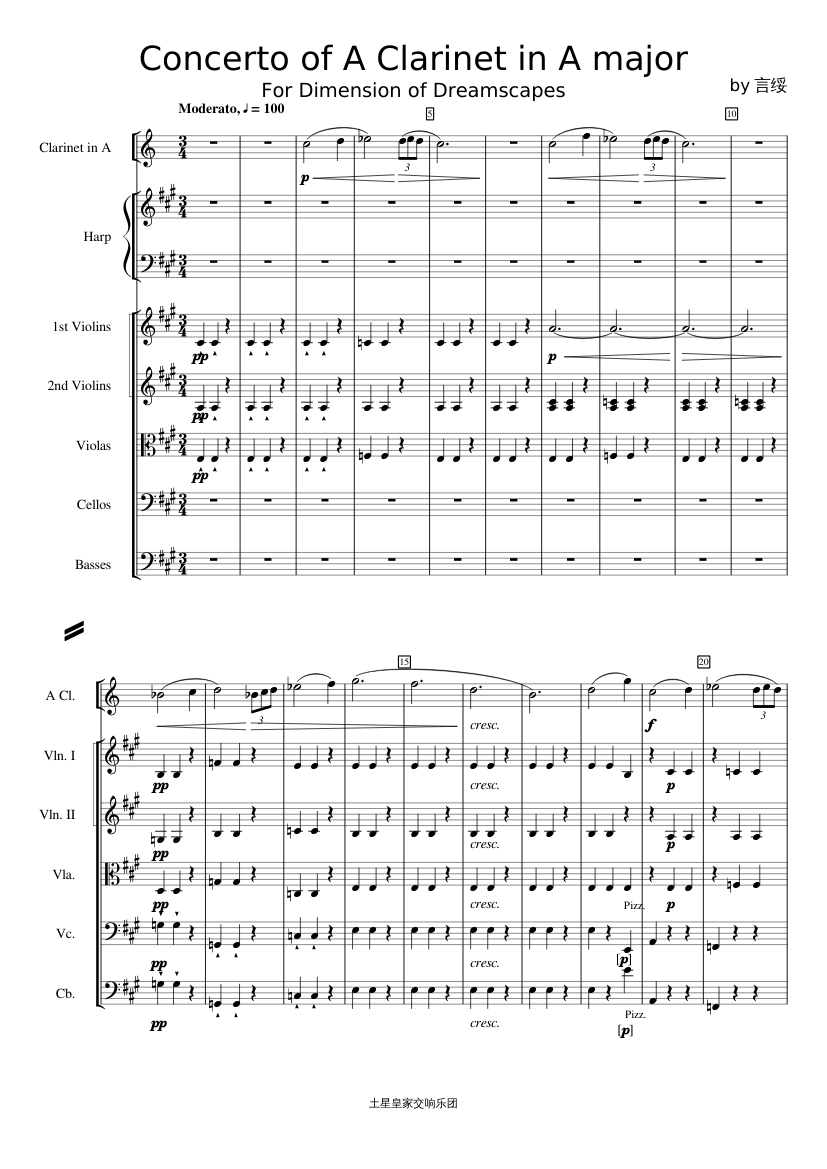 Concerto of A Clarinet in A major Sheet music for Contrabass, Violin ...