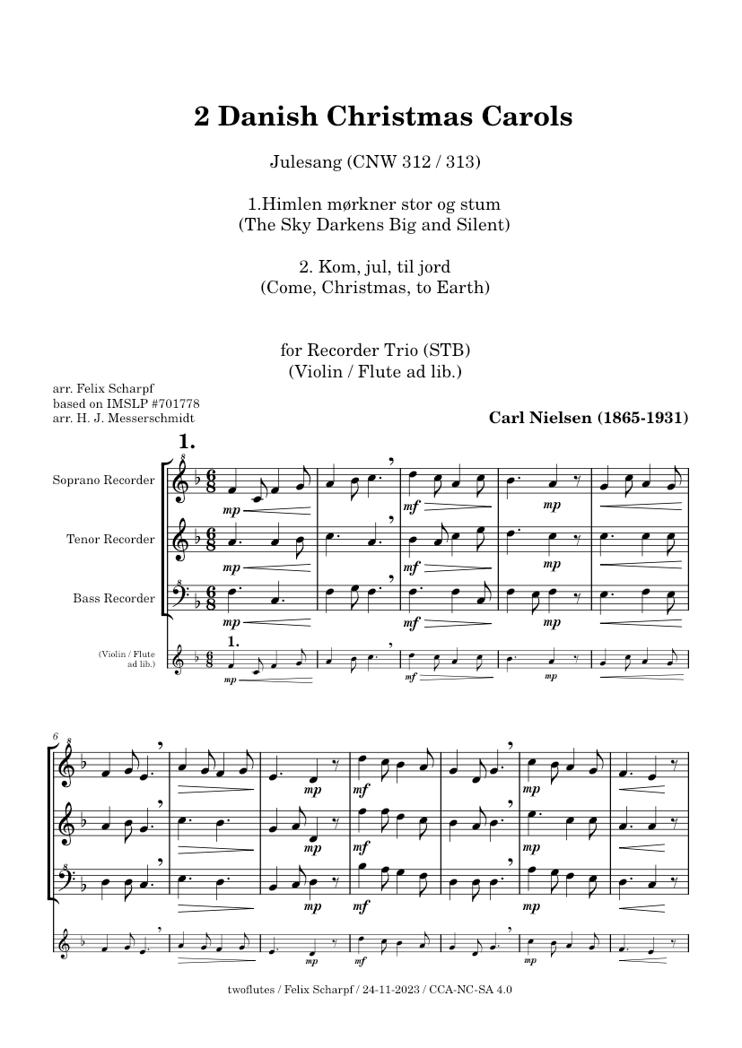 2 Danish Christmas Carols - Carl Nielsen (CNW 312/313) easy arr. for ...