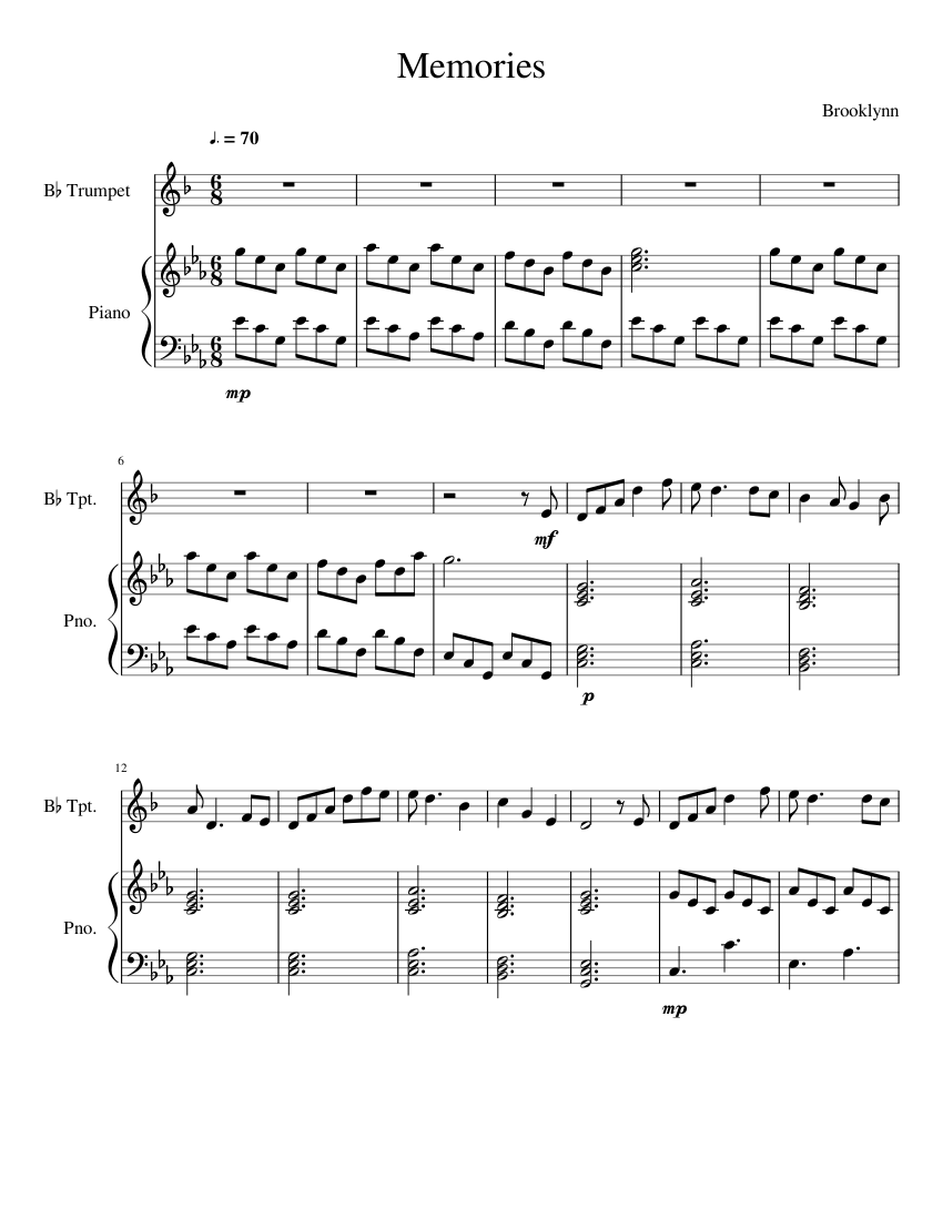 Memories Sheet music for Piano, Trumpet (In B Flat) (Solo) | Musescore.com