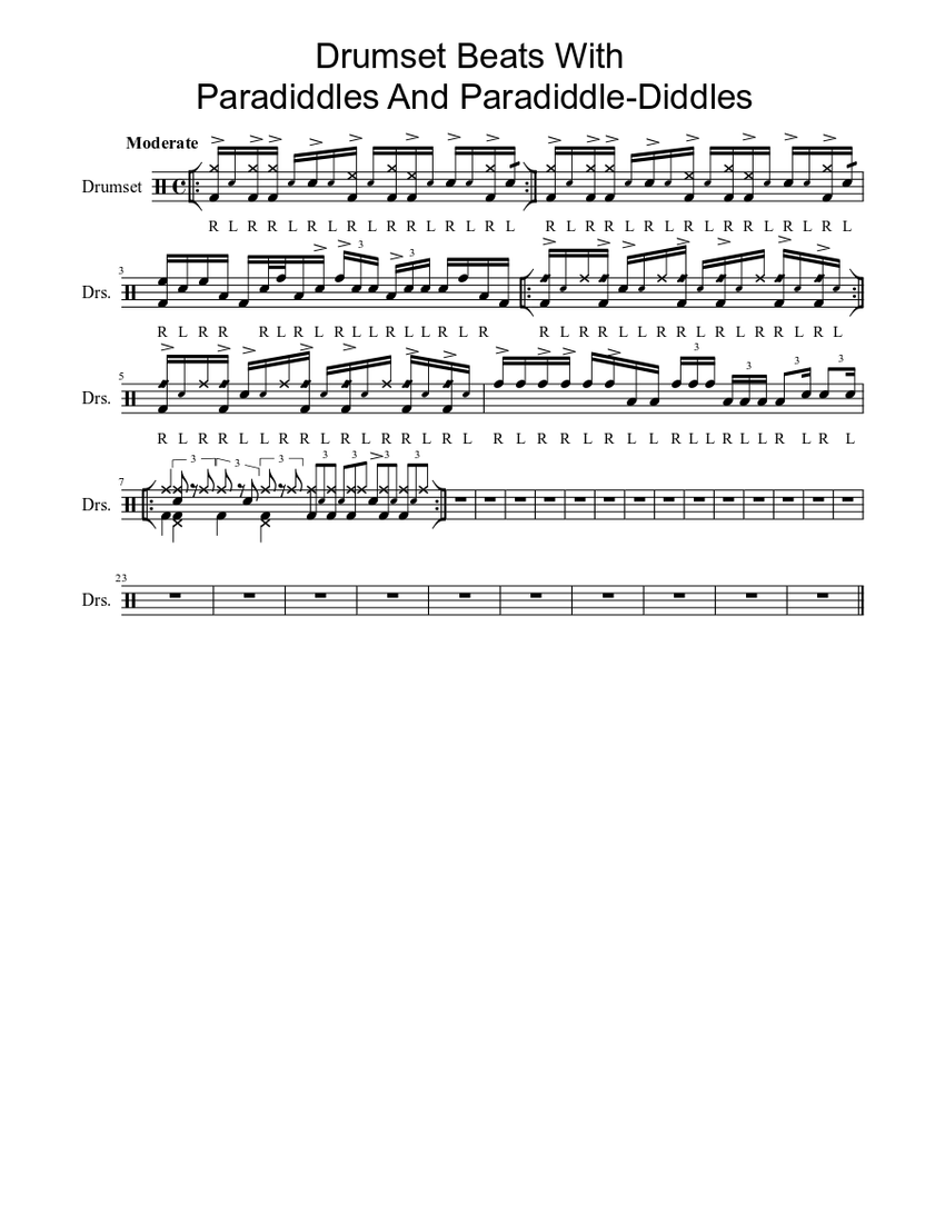 Drumset Beats With Paradiddles And Paradiddle-Diddles Sheet music for ...