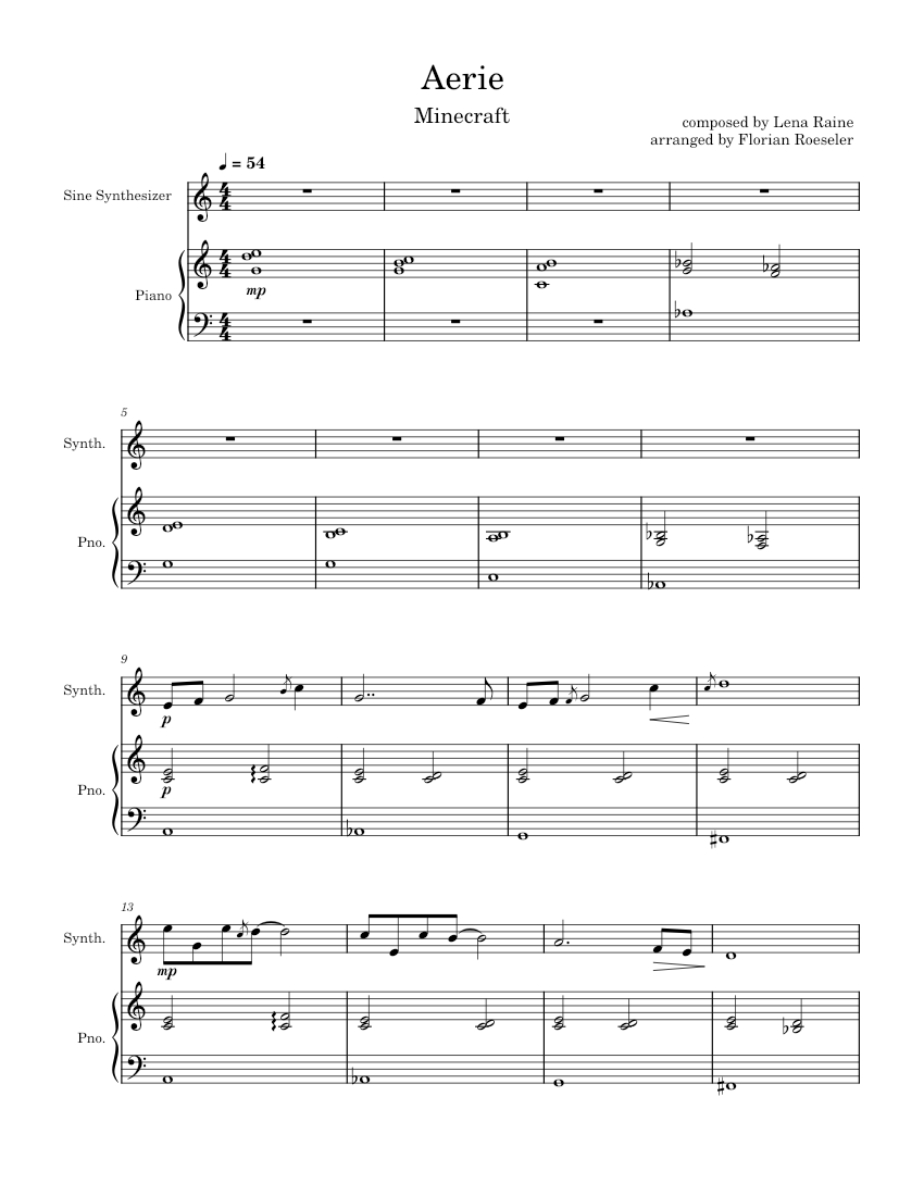 Aerie – Minecraft Sheet Music for Piano, Flute other (Solo) | MuseScore.com