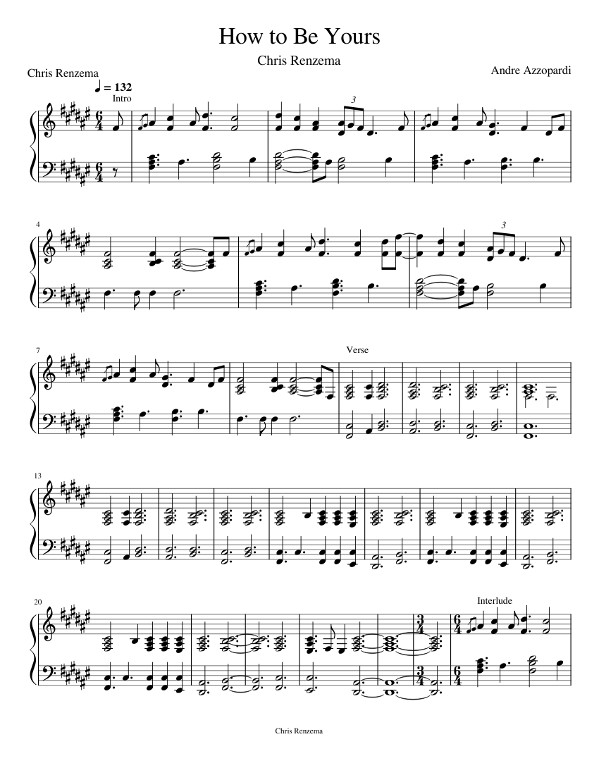 How to Be Yours - Chris Renzema Sheet Music for Piano (Solo ...