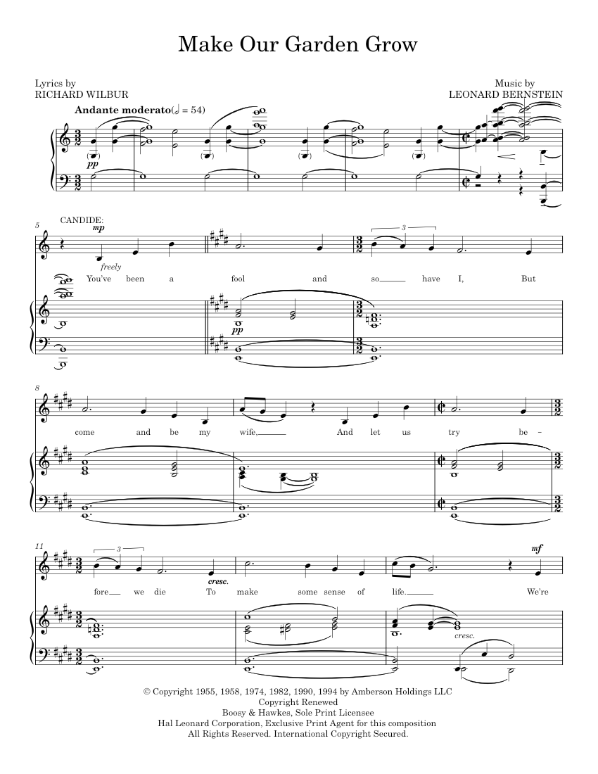 Play Official version of Make Our Garden Grow Sheet Music by Leonard ...
