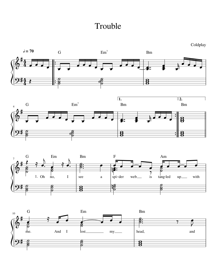 Trouble – Coldplay Sheet music for Piano (Solo) Easy | Musescore.com