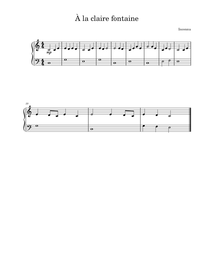 À la claire fontaine- Unknown Composer Arr. Rachel Ferron Sheet music ...