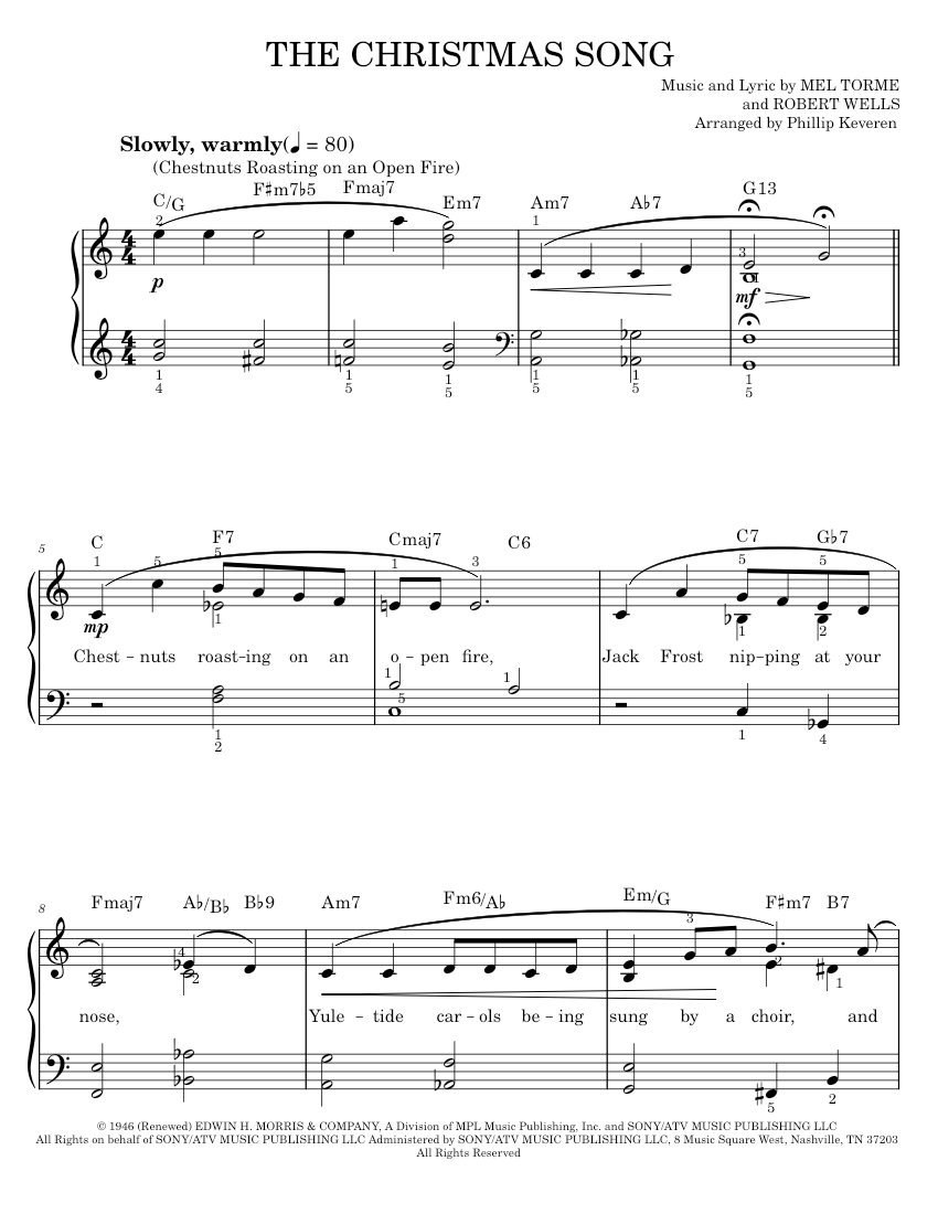 the christmas song Sheet music for Piano: Music Notes