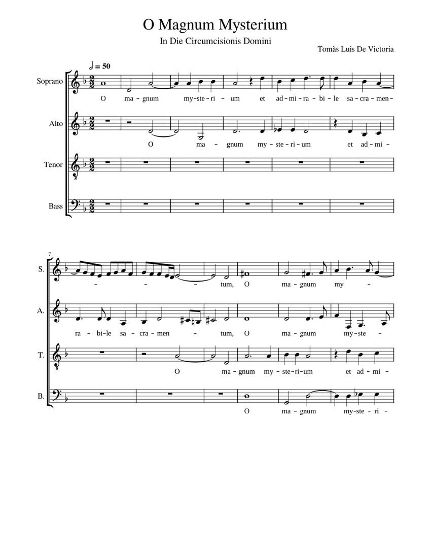 O magnum mysterium – Tomás Luis de Victoria (SOPRANO PART) Sheet music ...