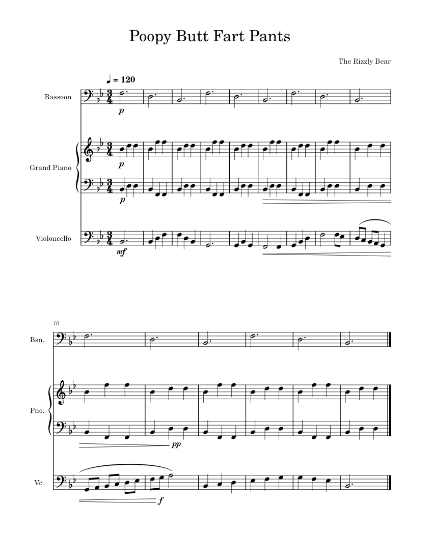 Poopy Butt Fart Pants Sheet music for Piano, Bassoon, Cello (Mixed Trio ...