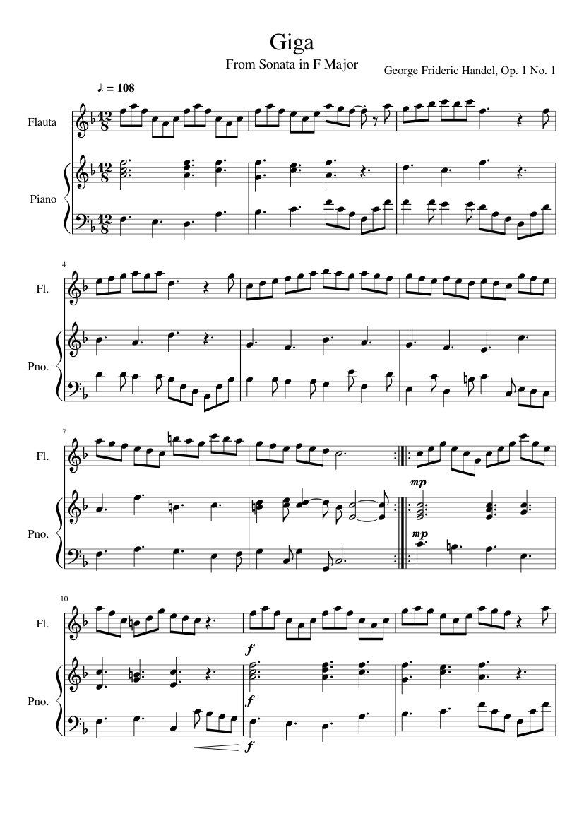 Giga From Sonata in F Major-George Frideric Handel, Op. 1 No. 1 Sheet ...