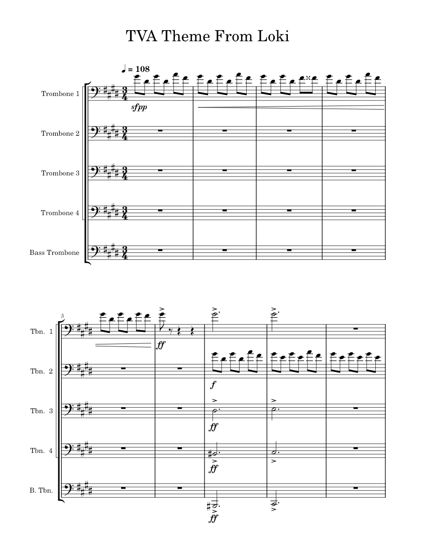 TVA – Natalie Holt TVA Theme From Loki For Trombone Quintet Sheet music ...