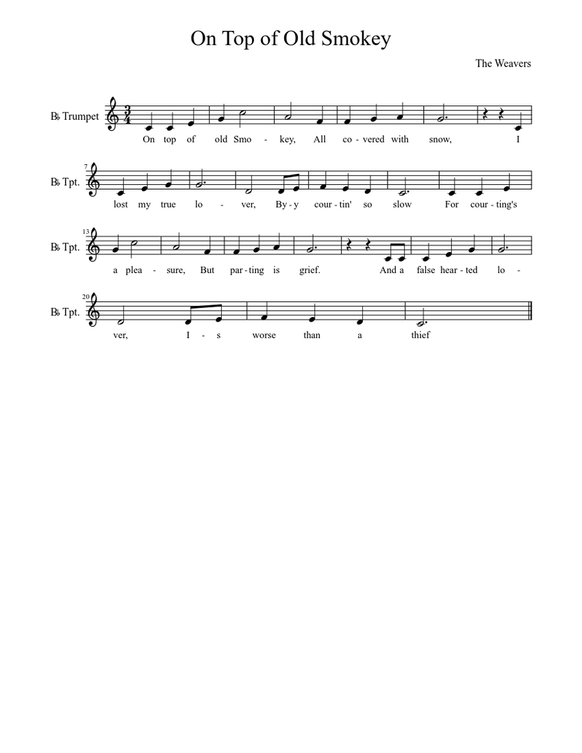 On Top of Old Smokey Sheet music for Trumpet (Solo) | Download and ...
