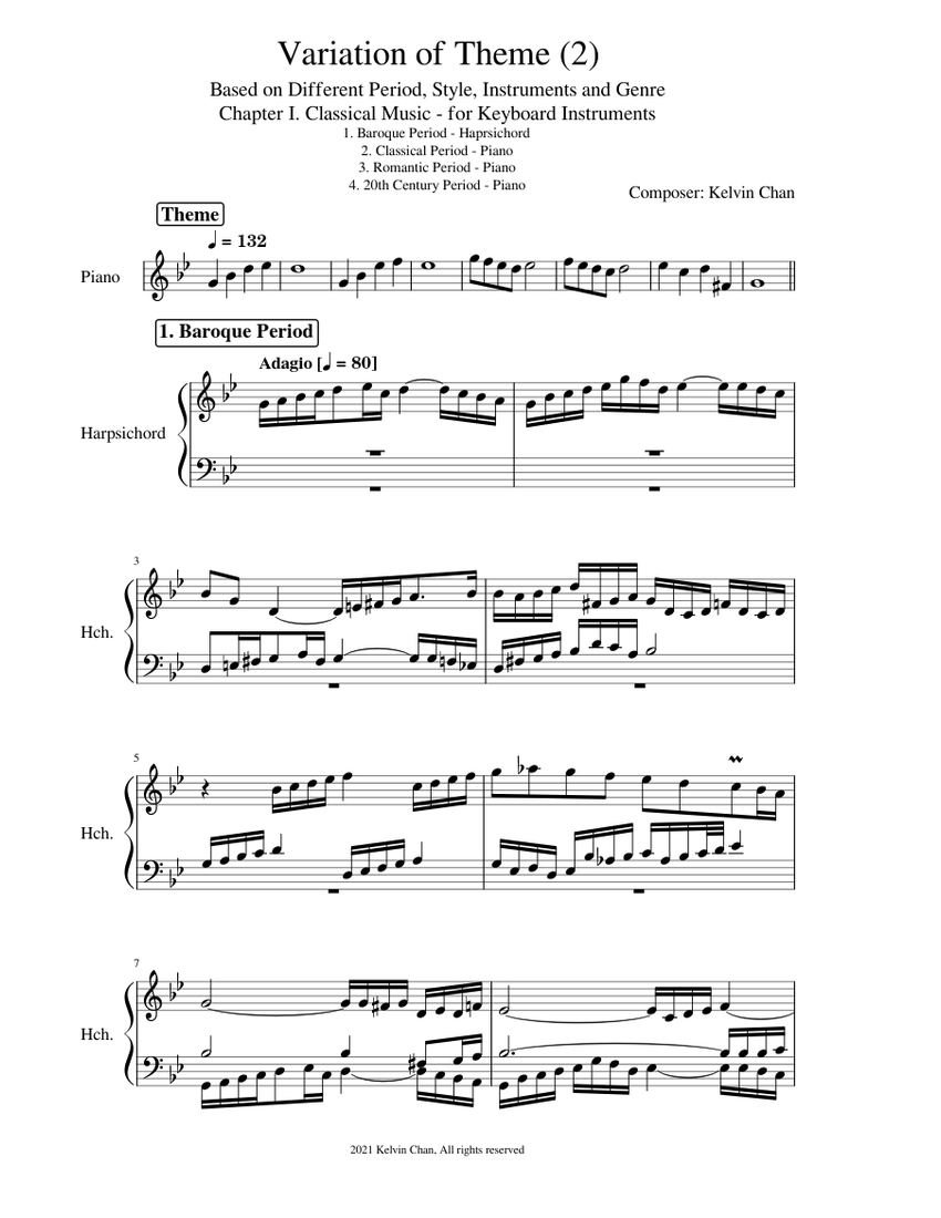 1. Variation of Theme - 2 - 1 Sheet music for Piano, Harpsichord, Flute ...